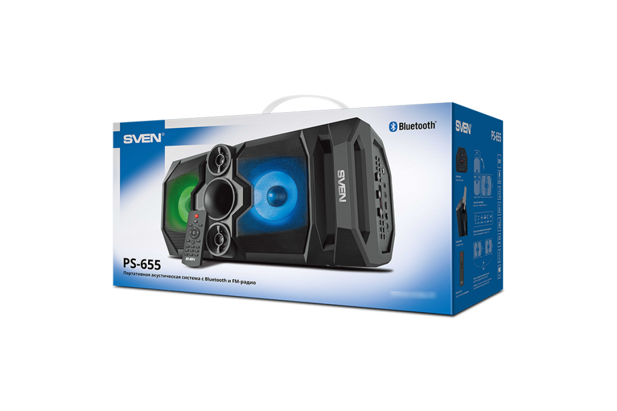 Колонка SVEN PS-655 Black (bluetooth, подсветка, караоке ) купить в ...