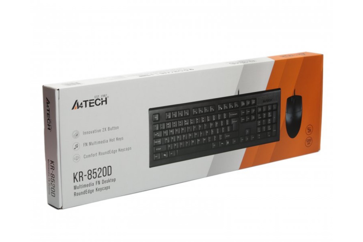 A4Tech KR-8520D Black Комплект дротовий клавіатура + миша, чорний, USB ...